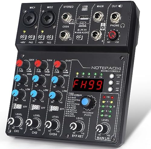 Amazon.com: 4 Channel Audio Mixer with 99 Sound Effects for PC,BT DJ ...