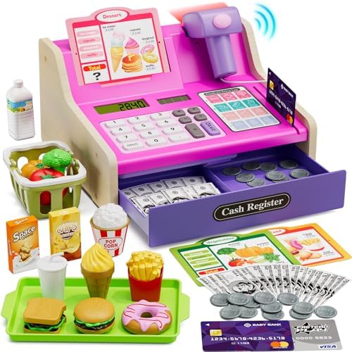 Amazon.com: HYES Cash Registers for Kids, Rechargeable Pretend Play ...