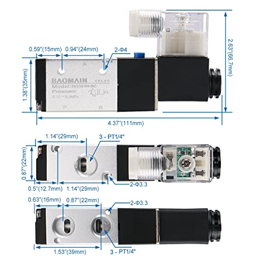 Baomain 6 Space Pneumatic Solenoid Valve 3V210-08 12VDC PT1/4 2 Position 3 Way Manifold with ...