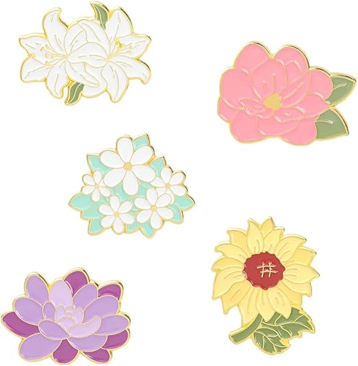 Amazon.com: Flowers Enamel Pins Set Lapel Badges Pins for Bag Clothes ...