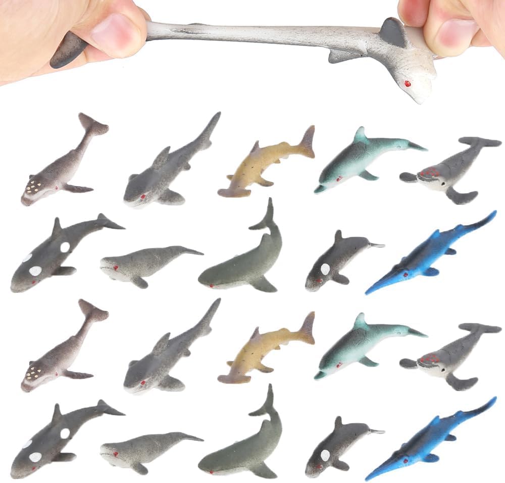 Amazon.com: 20 PCS Mini Rubber Shark Toy Figure, Super Stretches Bath ...