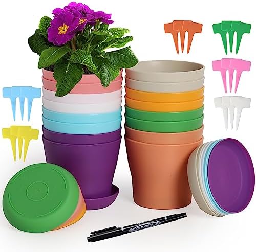 Happybase 5.5 inch Flower Pots, 16 Pack Small Plastic Planter with ...
