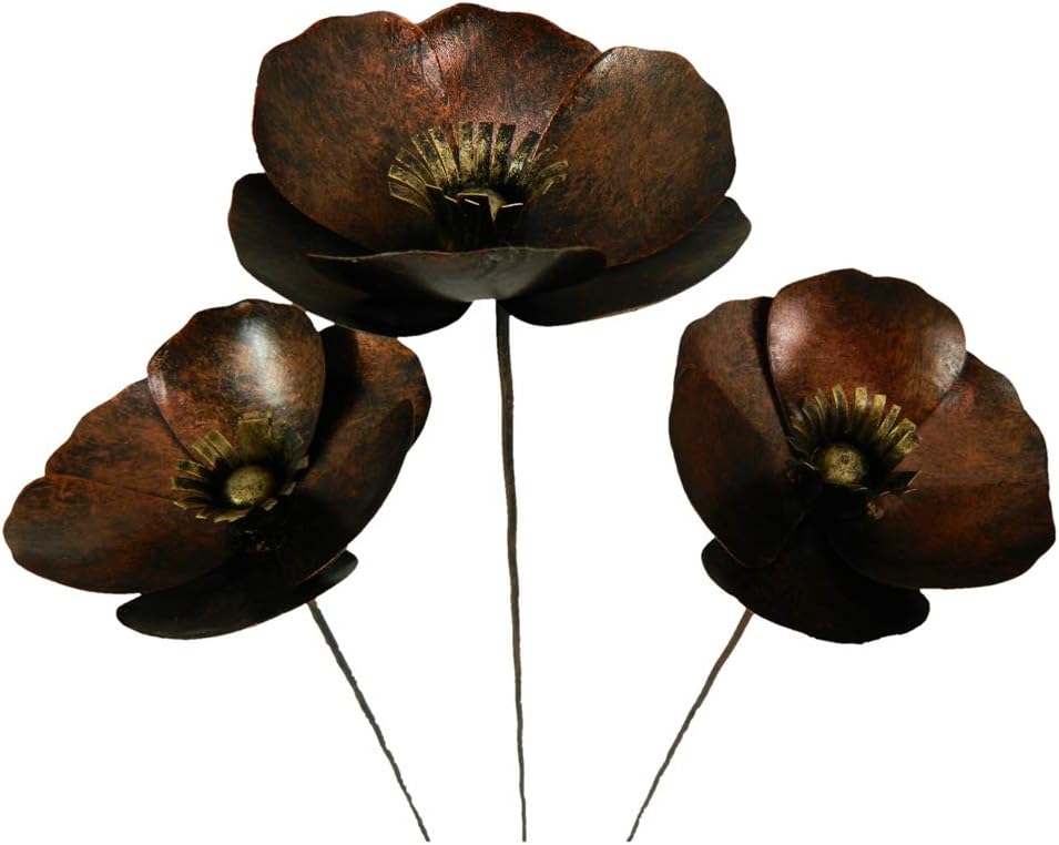 Handcrafted Metal Poppy Flower Garden Ornaments, Set of Three, 100cm ...