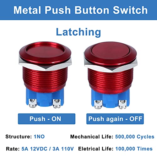 Snapklik.com : 1pc 22mm Latching Metal Push Button Switch Waterproof IP66 Anti-Vandal IK09 For 7 ...