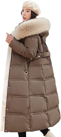 Amazon | QPQPQ ダウンコート レディース ロング丈 アウター ファーフード付き aライン 厚手 シルエット エレガント ...
