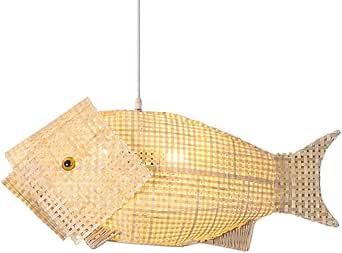 PARREN Fish-Shape Bamboo Art Pendant Light Beige Wicker Lamp Shade ...
