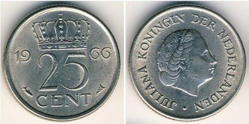 1966 Netherlands 25 Cents at Amazon's Collectible Coins Store