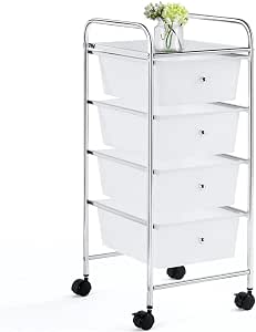 Amazon.com: Rolling Storage Trolley Cart with 4 Plastic Drawers on ...