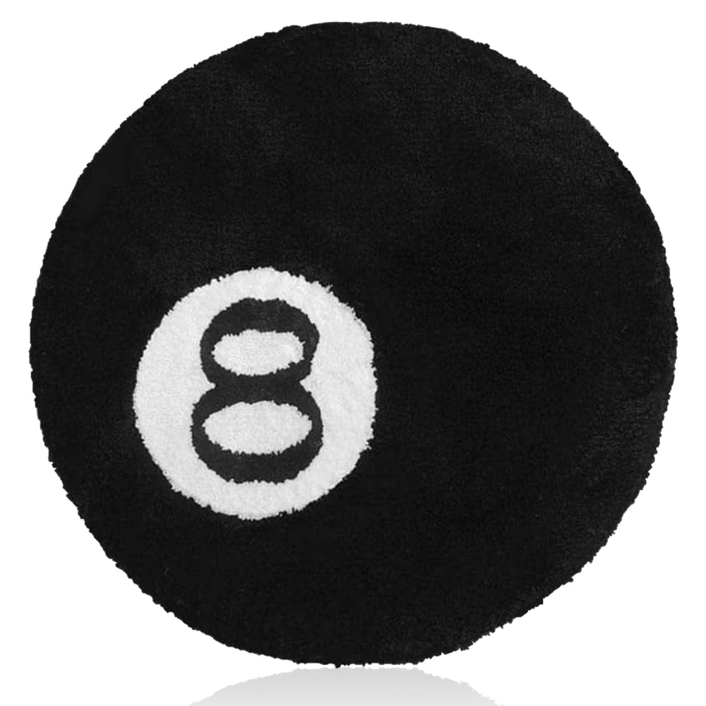 LUFEIS 8 Ball Rug, 60cm Black Round Rug Billiard Pool 8 Ball Carpet ...