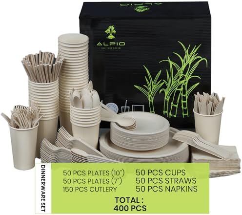 Amazon.com: Gezond Compostable Paper Plates Set 300pcs Disposable ...