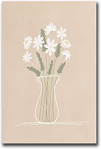 Amazon.com: Canvas Wall Picture Prints Daisies Wall Art Light Neutral Art Boho Art Print Beige ...