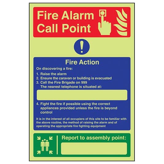 Safety Sign Sticker | Fire Action - Caravan Site Assembly Signage ...