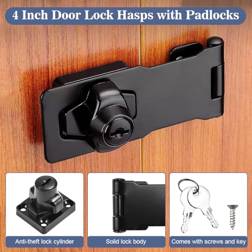 4 Inch Hasp and Staple with Padlock, ADERTOS Keyed Hasp Lock Heavy Duty ...