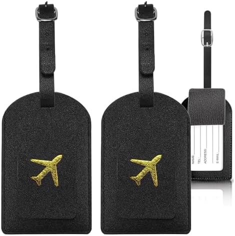 Flintronic 2 Pcs Luggage Tags, Leather Baggage Labels, Suitcase Name ID Card Tag Set, Leather ...