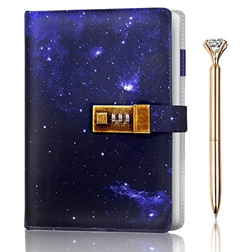 Starry Blue Design with Lock , Journal with Lock bundled with Pen ...