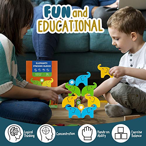 Wooden Stacking Game Balance Blocks - Elephant Building Blocks, Fine ...