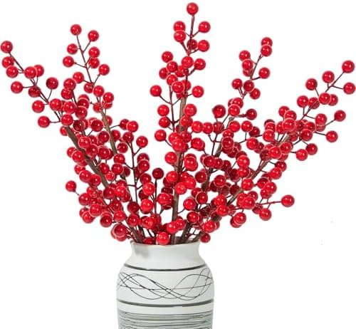 Amazon.com: Jmkcoz 12 Pack Artificial Red Berry Stems Branches, Fake ...