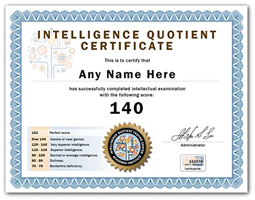 Amazon.com: Personalized IQ Test Score Certificate - Diploma Gift Favor ...