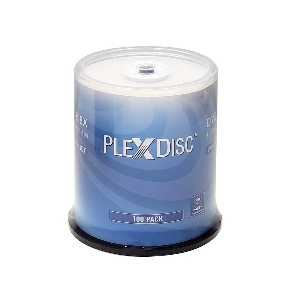 PlexDisc DVD-R 4.7GB 8X White Inkjet Hub Printable Disc - 100pk Spindle (FFP) 637-215-BX ...