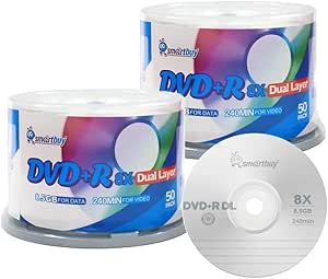 Amazon.com: Smart Buy Logo 100 Pack DVD Plus R DVD+r Dl 8.5gb 8X Double Layer Blank Data Record ...