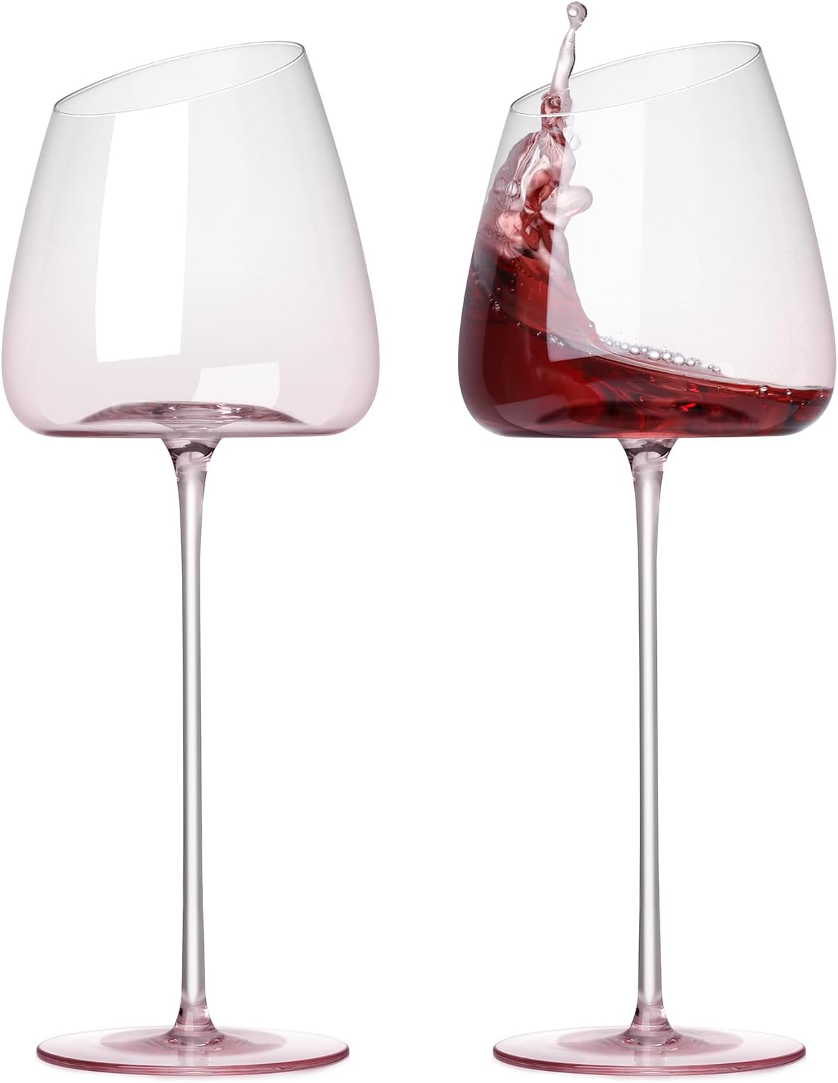 Amazon.com | Slanted Red Wine Glasses Set of 2,Lead-Free Goblet Long Stem White Wine glasses ...