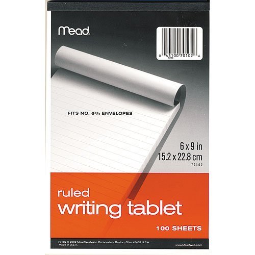 Mead 70102 6" x 9" 100-Sheet White Ruled Writing Tablet Notepad - 6 ...