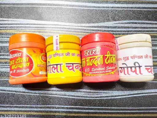 Buy 4 Chandan Yellow, Red, White, Orange Chandan Powder Tilak for Puja ...
