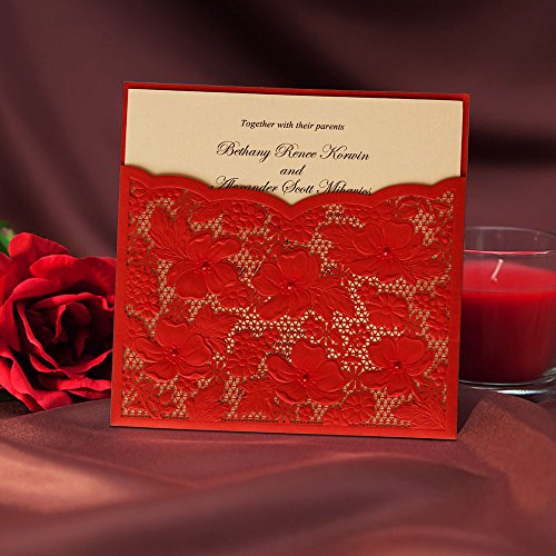 Buy Red Lace Wedding Invitation Card; Chinese Red Pocket Wedding ...