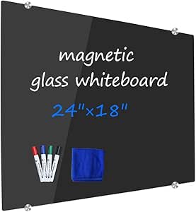 Amazon.com : Ringly Magnetic Black Glass Whiteboard, Dry Erase White Board, 24" x 18" Large ...