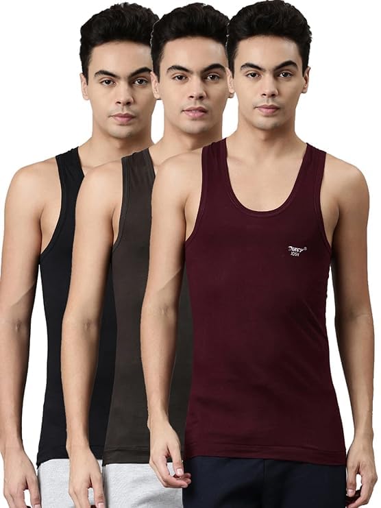 Buy DIXCY JOSH Men Solid Assorted Colour Vest RN Pack of 5 (S) at Amazon.in
