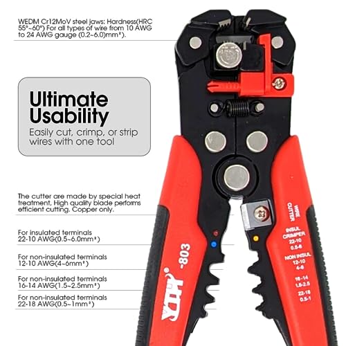 Automatic Wire Stripper 5 in 1 Wire Crimper Wire Cutter Red & Black ...