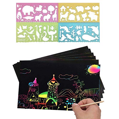 Qtimal 30 Big Sheets Scratch Sketch Art Papers Notes, Scratch Art ...