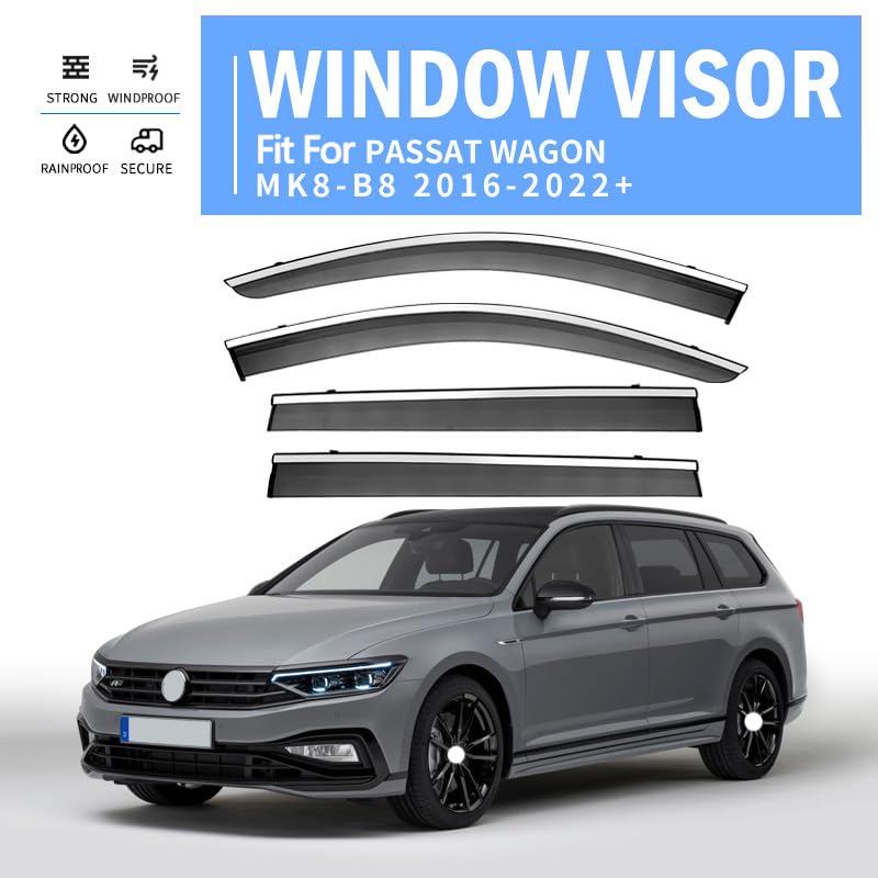 KAITIAN 4pcs Car Window Deflector Rain Guards Chrome Trim For VW Passat ...