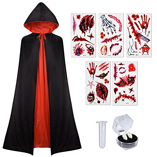 ELECLAND Halloween Vampire Cape Set with Vampire Teeth Halloween Scar ...