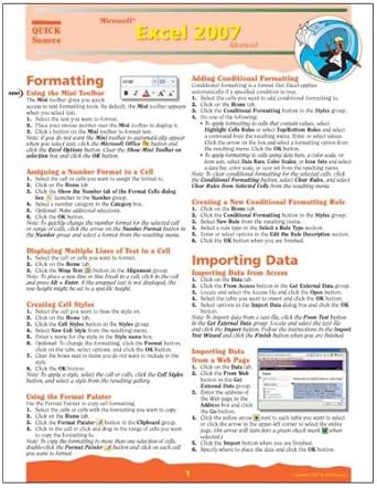 Microsoft Excel 2007 Advanced Quick Source Reference Guide: Quick Source: 9781932104721: Amazon ...