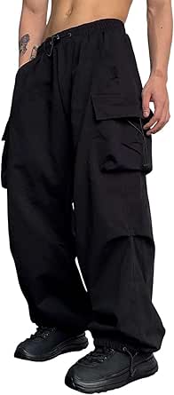 Banana Bucket Men's Loose-Fit Baggy Cargo Pants Casual Parachute Cargo ...