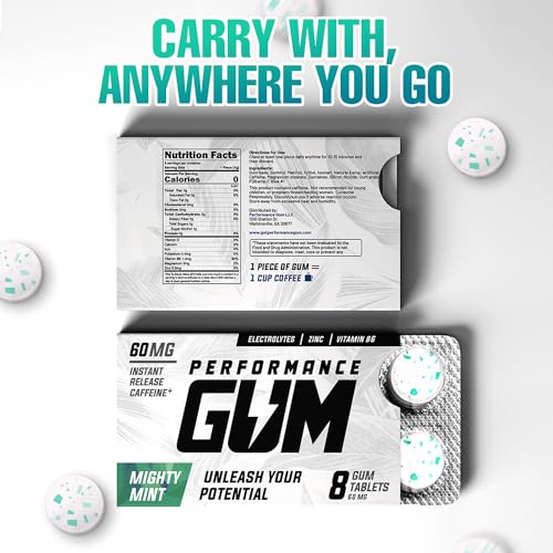 Performance Gum - Caffeine Energy Gum (60mg) with Electrolytes, Vitamin ...