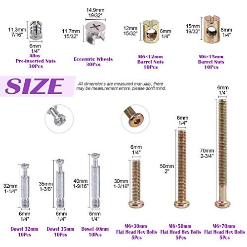 Swpeet 125pcs 3 In 1 Furniture Cabinet Fixing Screw Locking Cam Bolt Nut Fitting Kit Cam