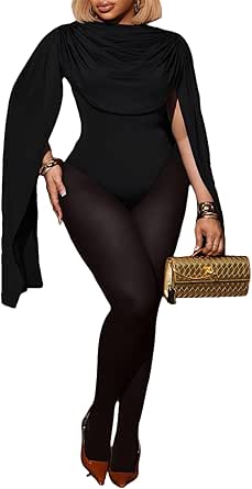 Amazon.com: Ryehack Sexy Two Piece Outfits for Women Draped Cape Ruched ...