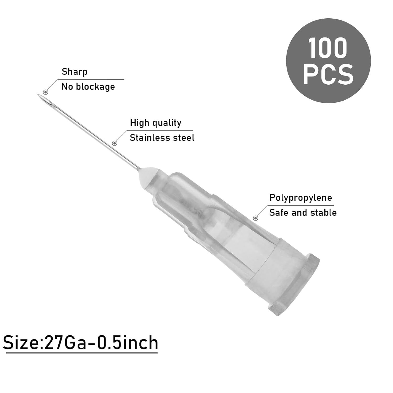 Paquete de 100 agujas de jeringa de calibre 27 de 12 pulgada, suministros estériles desechables ...