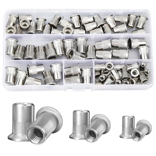 DesertBoy 75 Pcs Rivet Nut Blind Rivet Nuts Flat Head Rivet Nut M5 M6 ...