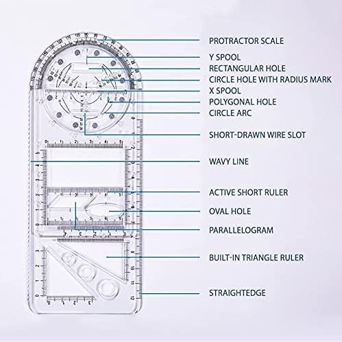 3 Pcs Multifunctional Geometric Ruler, Mathematics Drawing Ruler 360 ...
