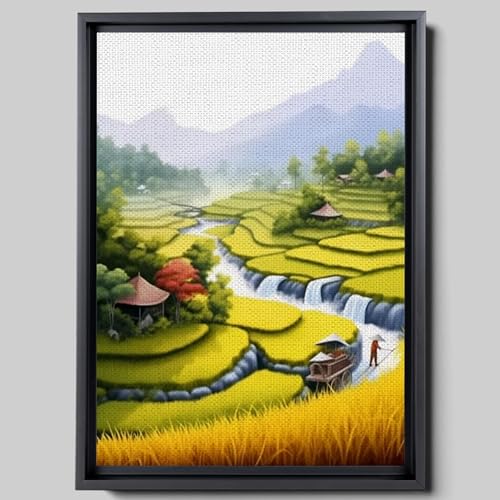 Amazon.com: Rice harvest landscape print with realistic details, golden ...