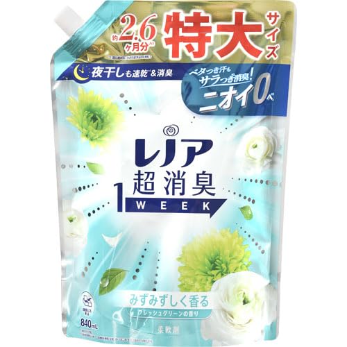 Amazon | レノア 超消臭1WEEK 柔軟剤 フレッシュグリーン つめかえ 特大 840mL | Procter & Gamble | 液体柔軟剤