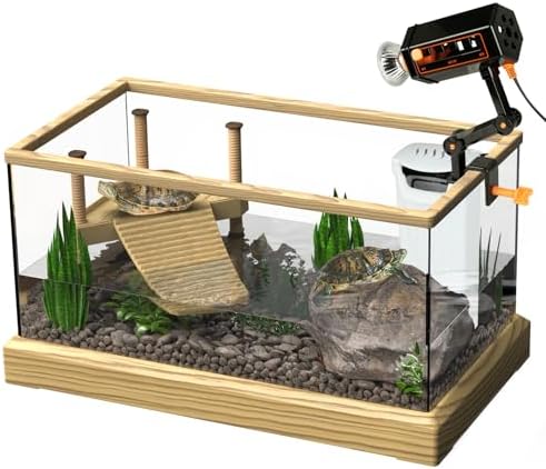 POBOMVOM Small Turtle Tank with Filter and Light, Acrylic Turtle Tank ...