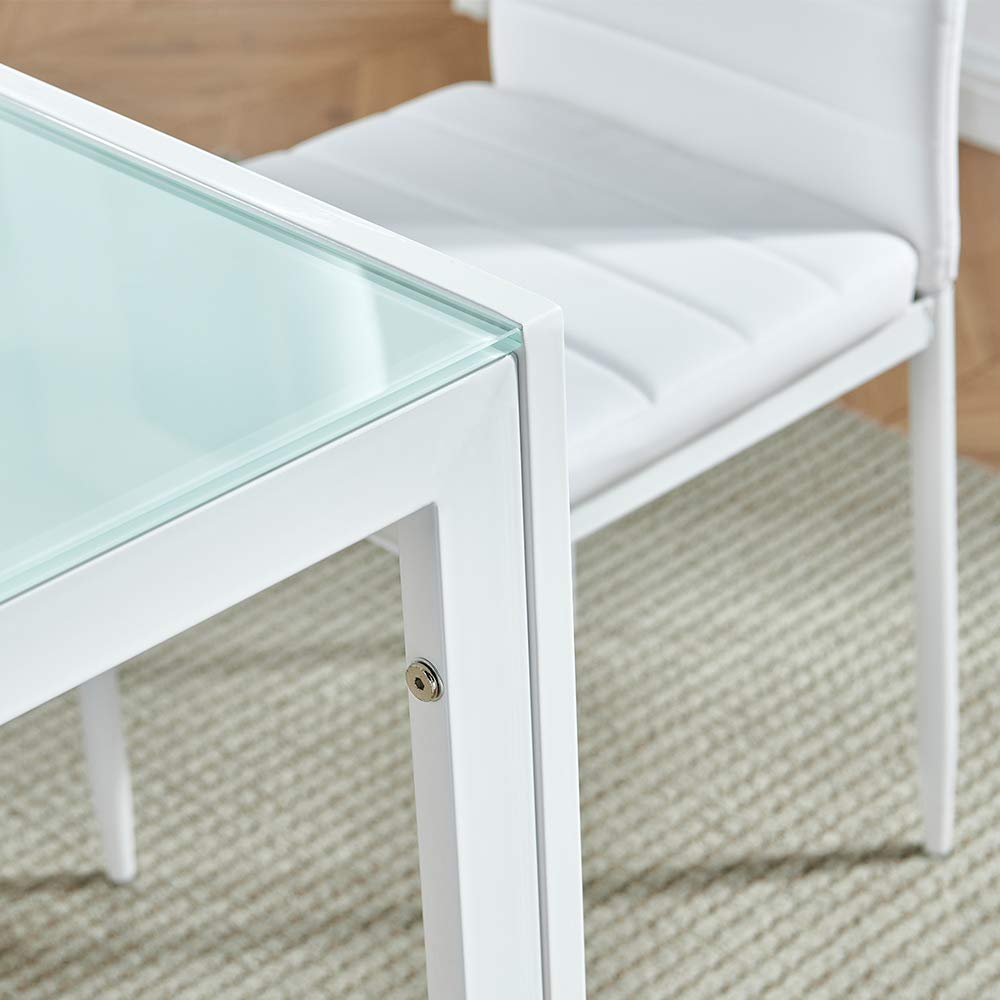 IDS Online MLM-17429-6-W Modern Glass Dining Table, 7 Piece Set, White ...