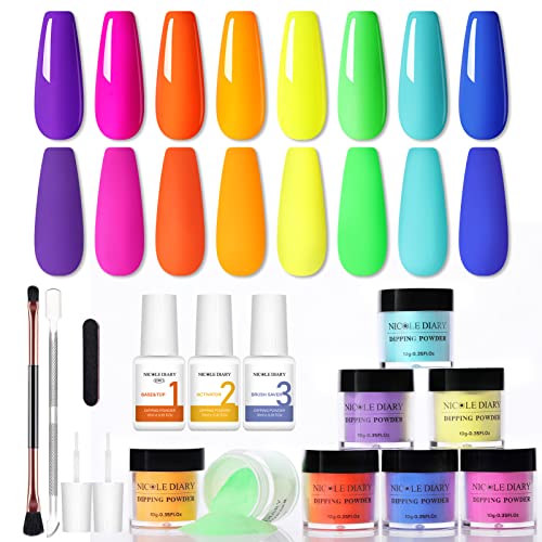 Neon Dipping Powder Nail Kit - NICOLE DIARY 8 Colors Halloween Bright ...