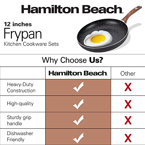 Hamilton Beach Fry Pan Aluminum 12-Inch, Nonstick with Marble Coating ...