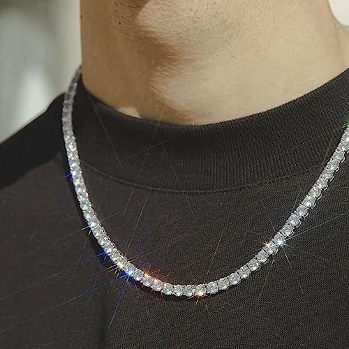 Buy 4mm Iced Out Tennis Chain - Cubic Zirconia(White) - Stainless Steel ...