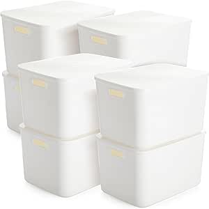 Amazon.com: Tuanse 8 Pieces White Plastic Storage Bins with Lids ...